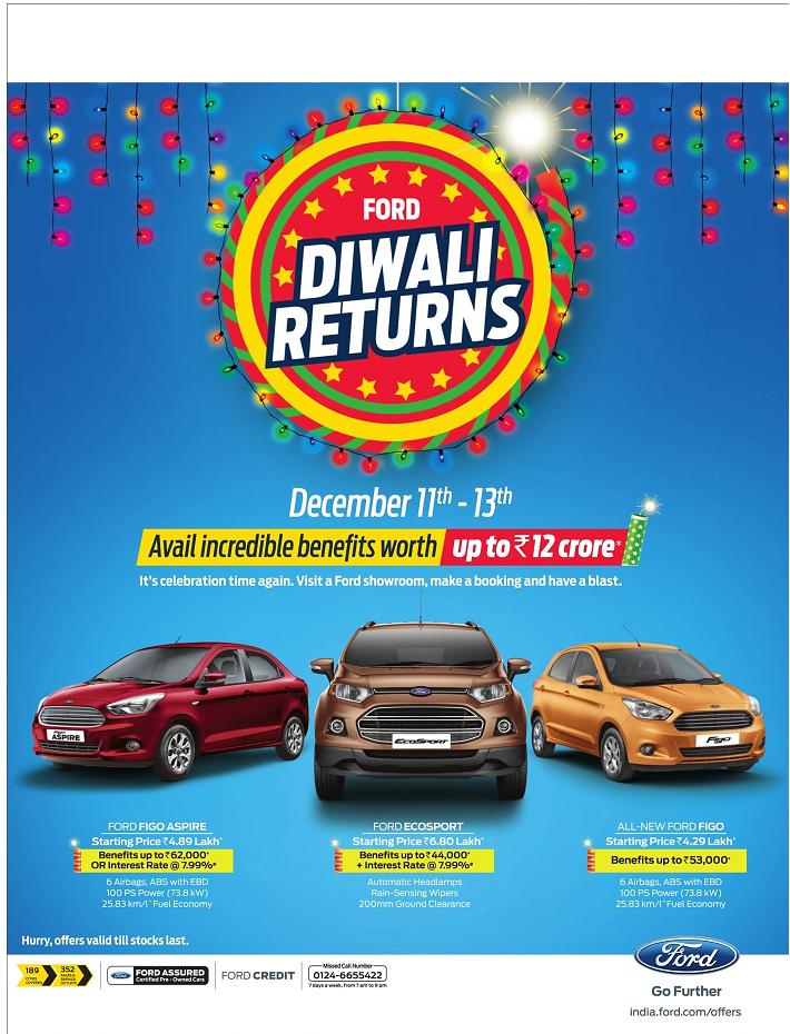 Ford-Diwali Returns Offer-Avail Benefits worth Rs 12 Crore and Heavy ...